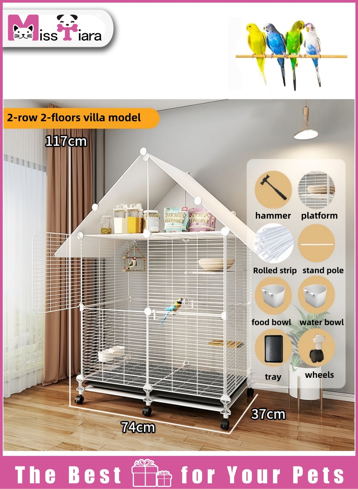MissTiara Large Bird Cage, For Parakeets, Parrotlets, Cockatiels ...