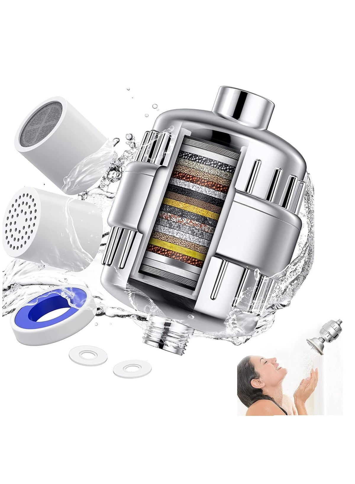 Milatech 20 Stages Shower Filter for Hard Water (2 Cartridges Included ...