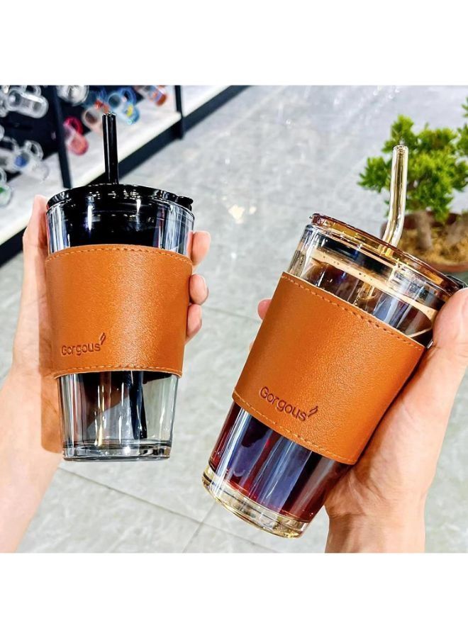 Gorgous Heat Resistant Glass Mug With Leather Lid for Tea Water Coffee ...