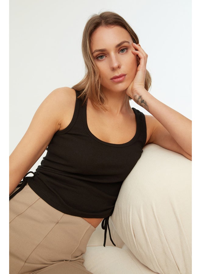 trendyol Black Gathered Detailed Pool Neck Ribbed Elastic Knitted ...