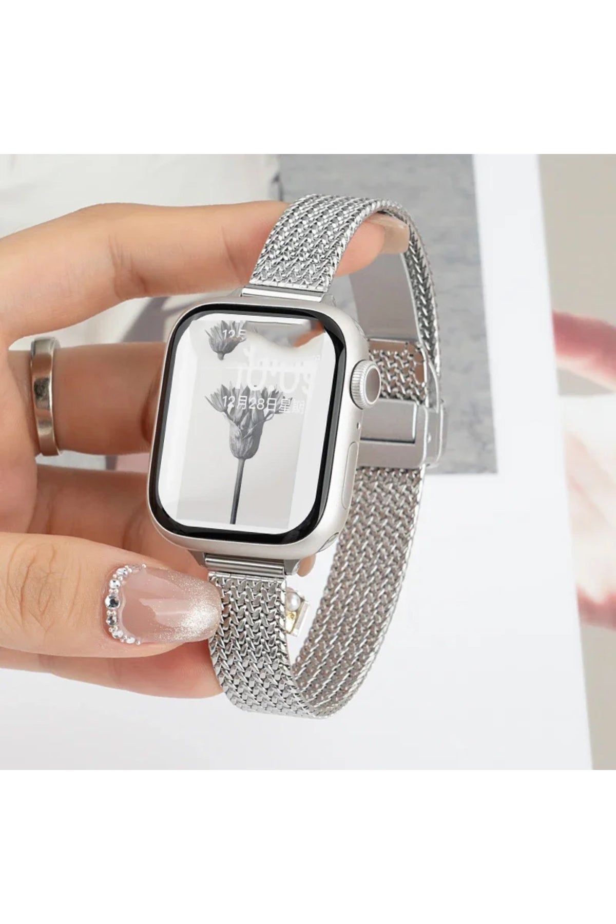 erorex 38mm 40mm 41mm Silver Magnetic Folding Loop Band For Watch 9 8 7 ...