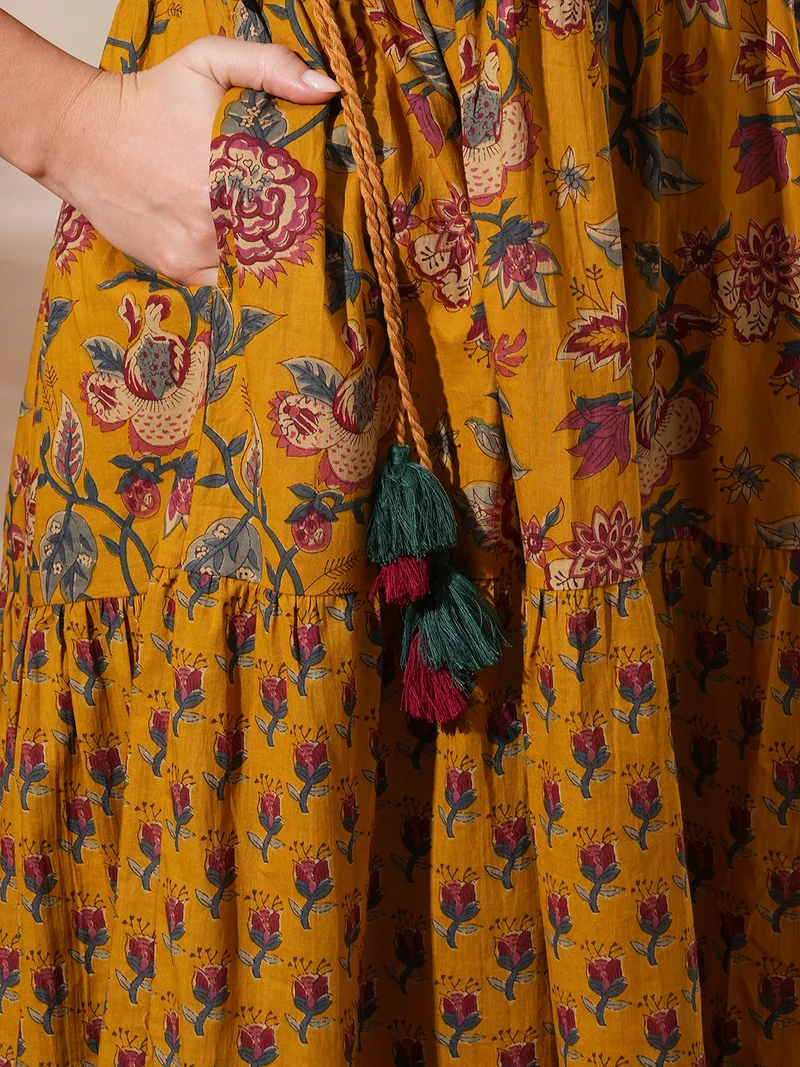 globus Yellow Globus Women Floral Printed Abla Work Waist Tie-Up ...