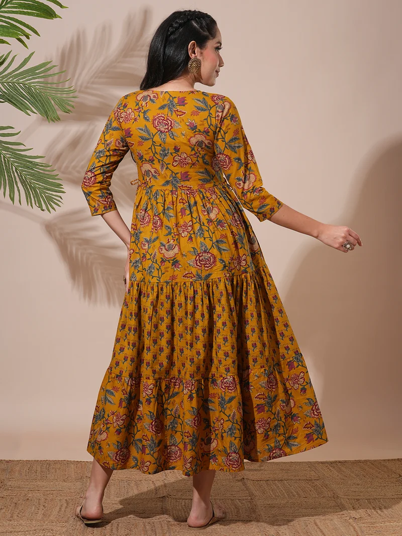 globus Yellow Globus Women Floral Printed Abla Work Waist Tie-Up ...