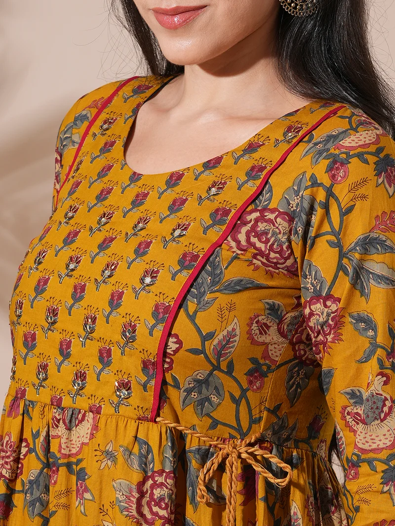 globus Yellow Globus Women Floral Printed Abla Work Waist Tie-Up ...