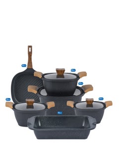 NeoKlein 10-Piece Non-Stick Granite Square Cookware Set With Grill With ...