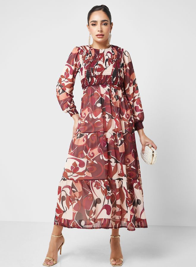 Refka by modanisa Printed Tiered Dress | Best Price UAE | Dubai, Abu Dhabi