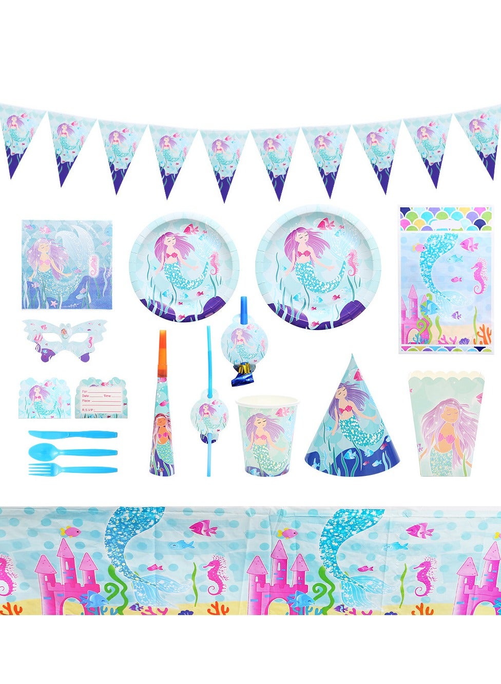 Mermaid Kids Theme Birthday Party Kit for 10 Guests | Best Price UAE ...