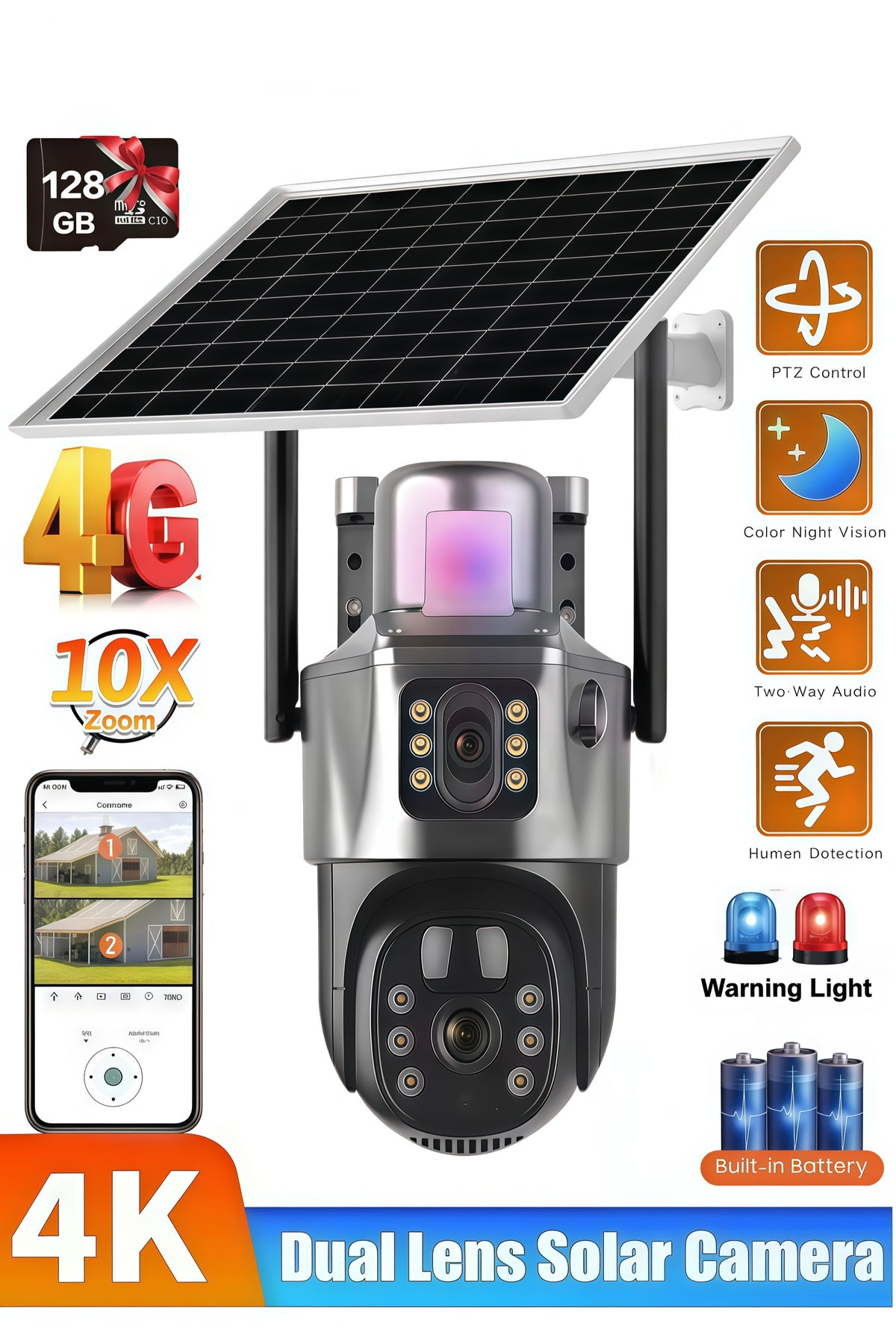 Generic 4K 8MP Solar Camera 4G Sim PTZ Cameras Outdoor Dual Lens IP ...