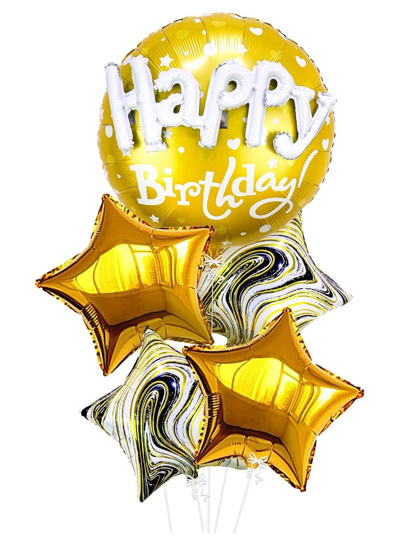 Buy KATCHON Gold Happy Birthday Balloon Set Pack of 5 for Gold Birthday ...