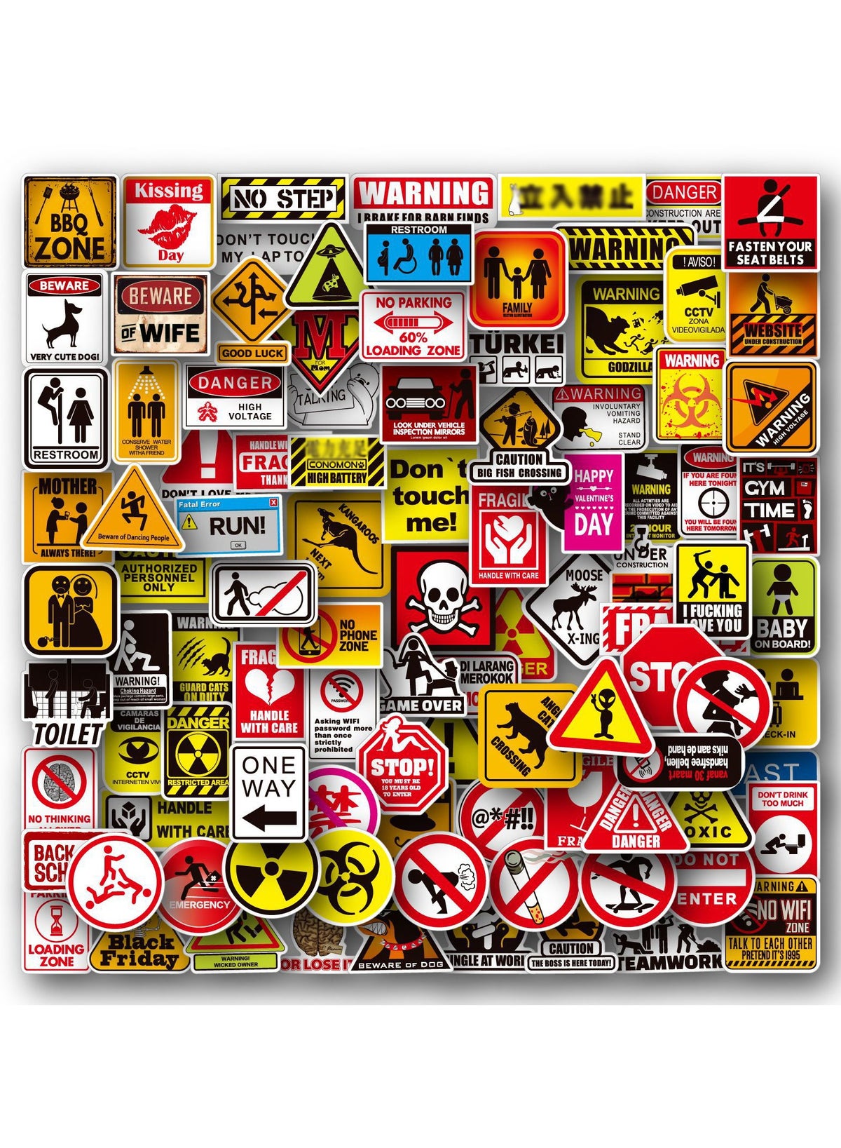 Generic 100 Piece Traffic Signs Danger Warning Stickers Warning Sign ...