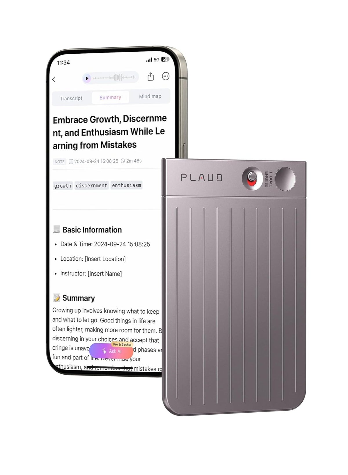 PLAUD PLAUD NOTE AI Voice Recorder with Magnetic Case Starlight | Best ...
