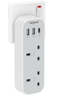 TESSAN Plug Adapter with 3 USB, TESSAN Double Plug Adaptor Multi Plug ...