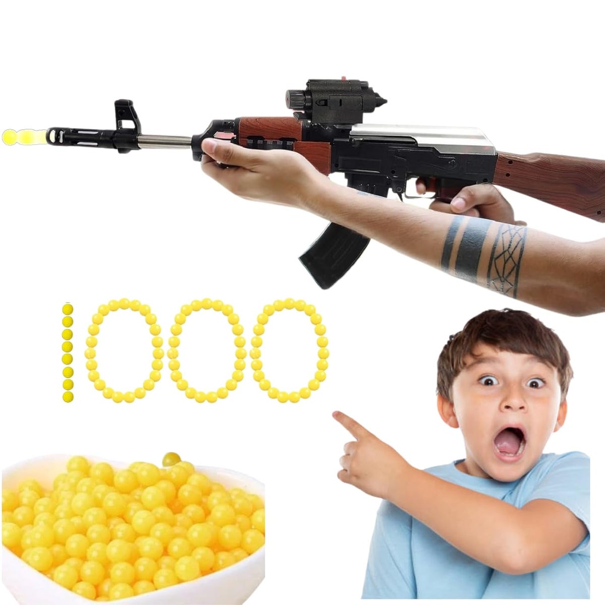 GRAPHENE 1000 Bullets AK 47 Toy Gun for Kids with Laser Light 24-inch ...