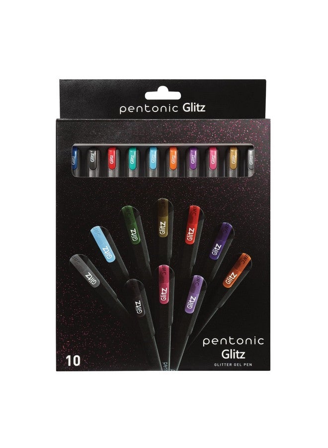 Pentonic Glitter Gel Pens, 10 Count, 10 Assorted Colors, 1.0 Mm Medium ...