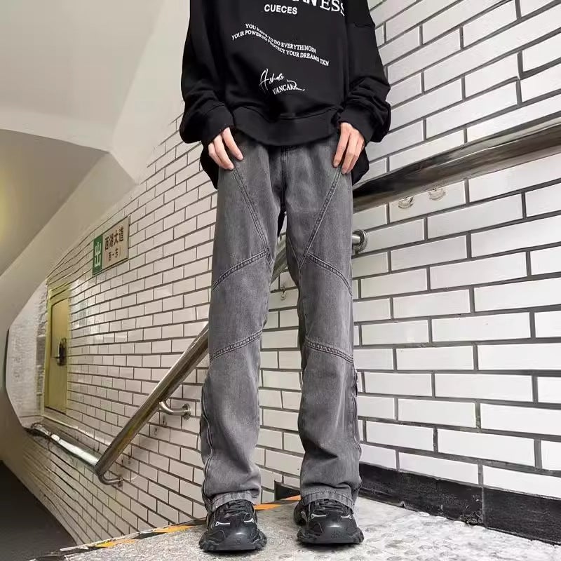 Generic American Retro Zipper Jeans Men'S Fleece-Lined Straight Pants ...