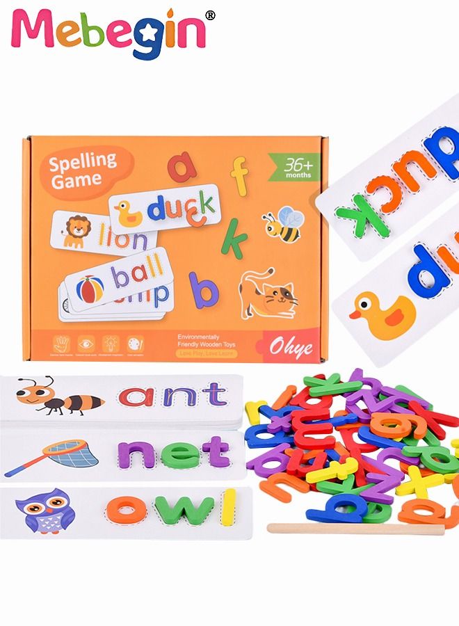 MEBEGIN Wooden Reading Alphabet Spelling Games with 28 Cards Letter ...