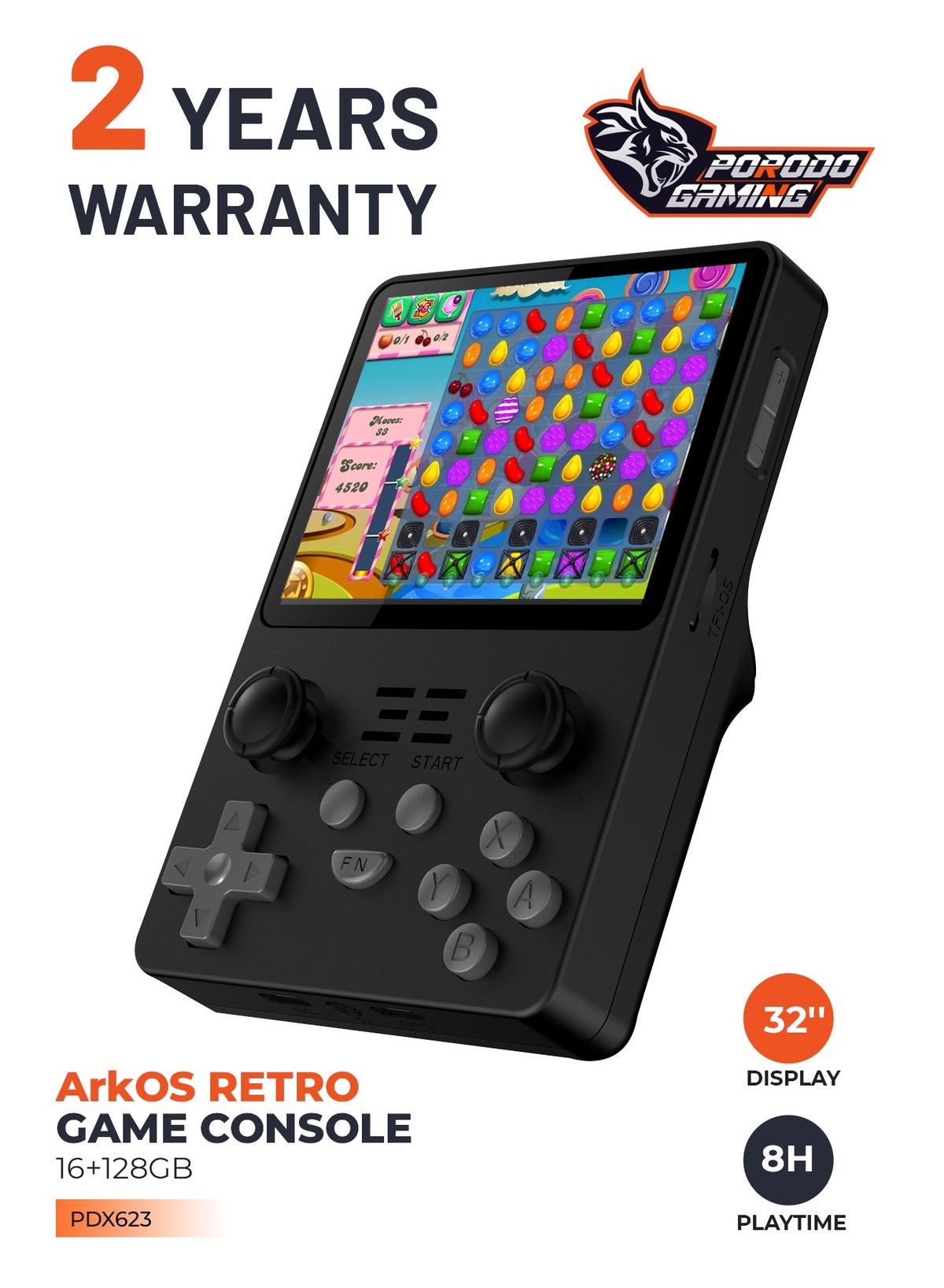 porodo Gaming Arkos Retro Game Console 3.5 16G+128G 3500mAh - Black ...
