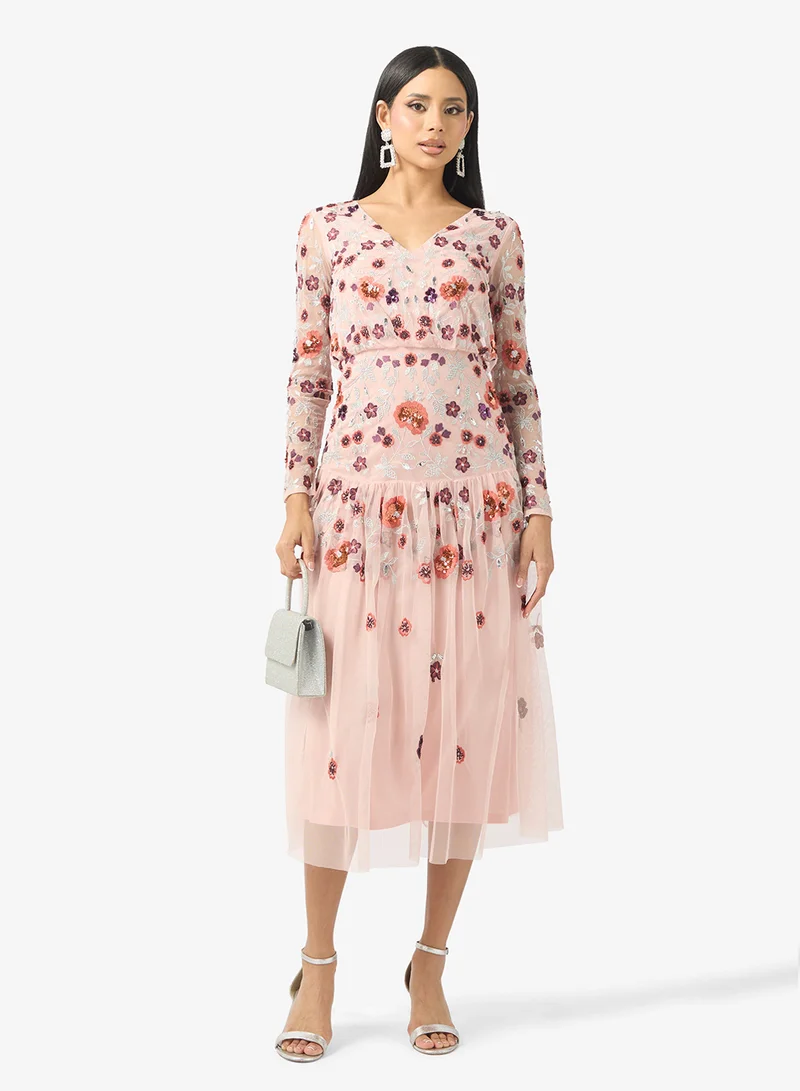 Frock and Frill Embellished Frill Detailed Midi Dress for Women | Best ...