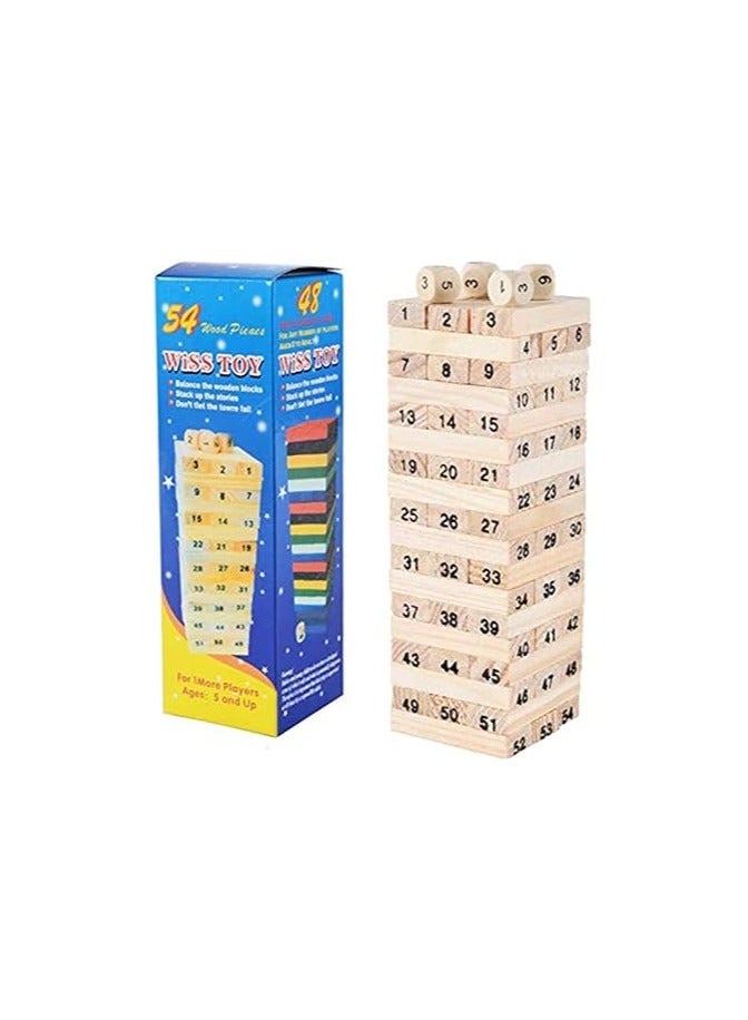 BJM 54-Piece Classic Non-Toxic Portable Wooden Building Blocks Set For ...
