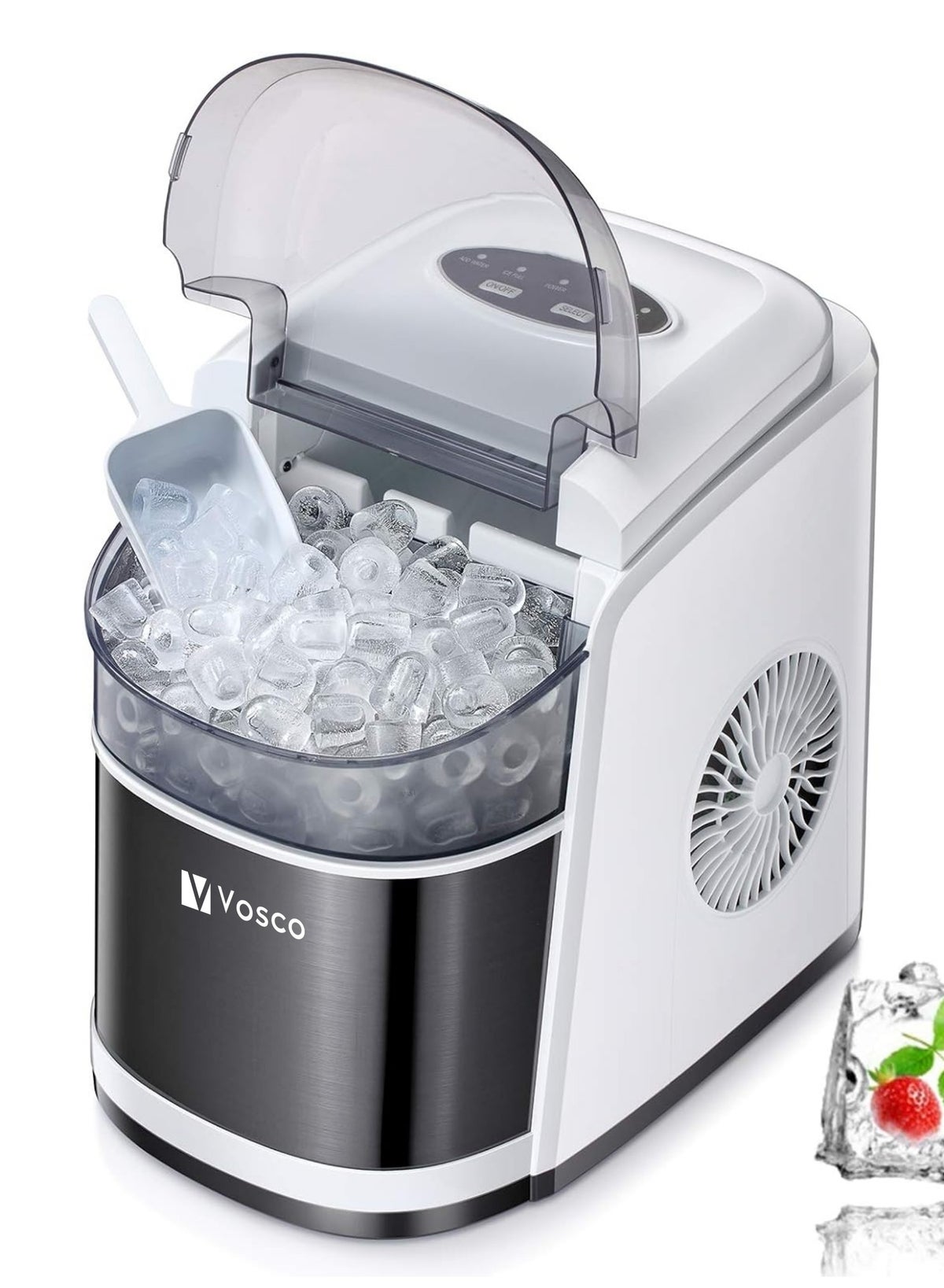 Vosco Ice Maker Countertop Grey – 12Kg/24H, 9 Ice Cubes in 6 Mins, 2 ...