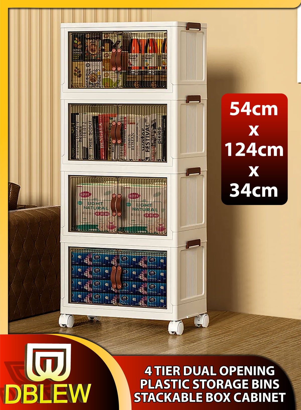 DBLEW Plastic Stackable Cube Storage Bins With Lid And Wheels 4 Tier ...