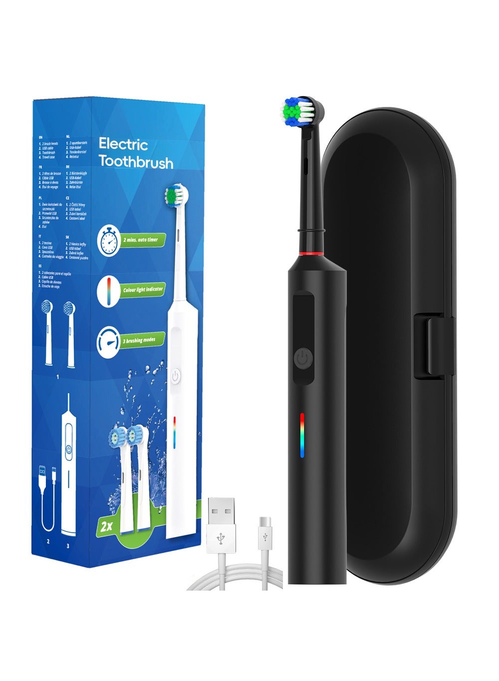 Generic Rotating Electric Toothbrush, 3 Modes USB Fast Rechargeable ...