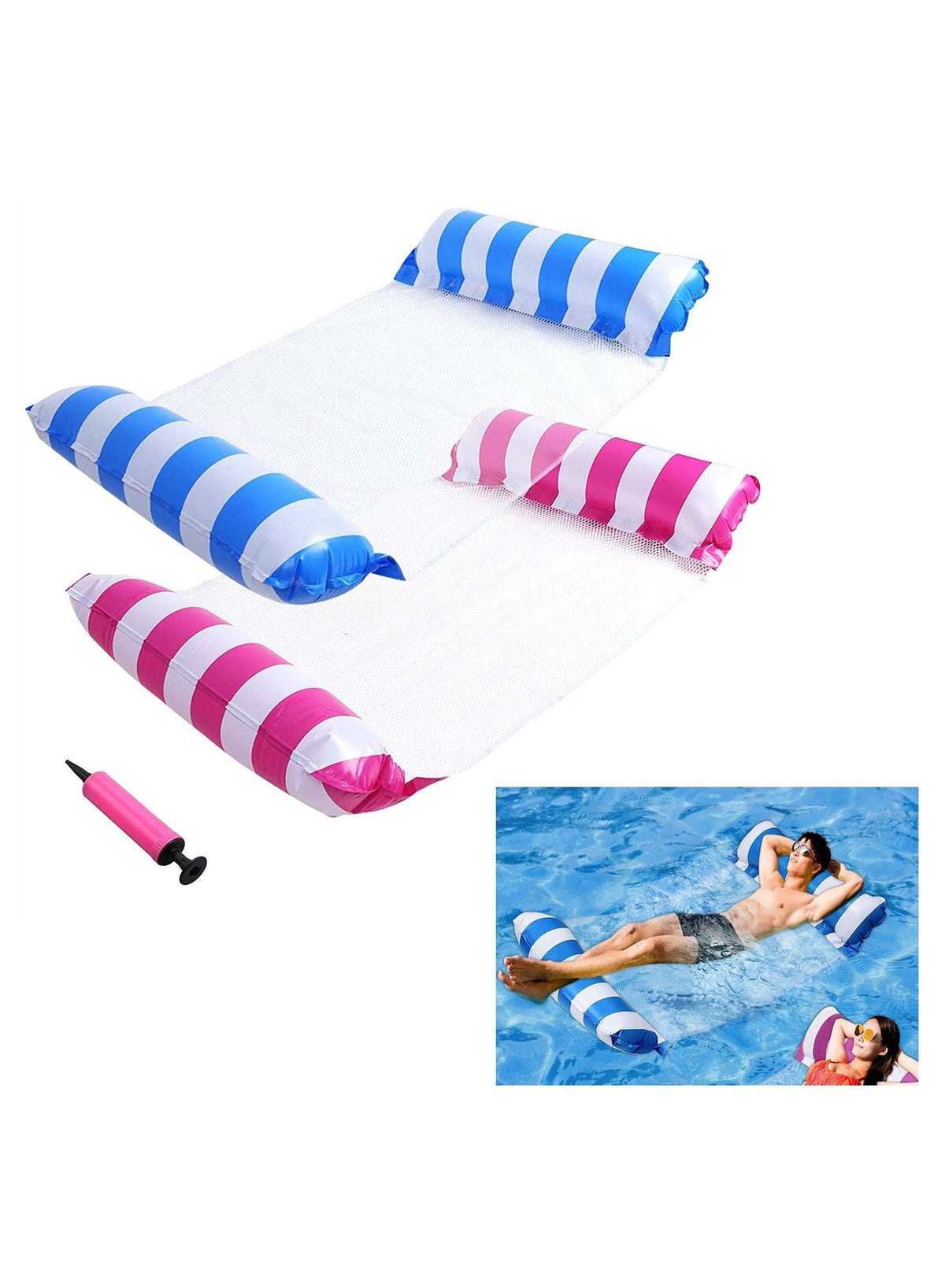 SYOSI Pool Floats Adult Size, 2 Pack 4 in 1 Inflatable Pool Float Pool ...