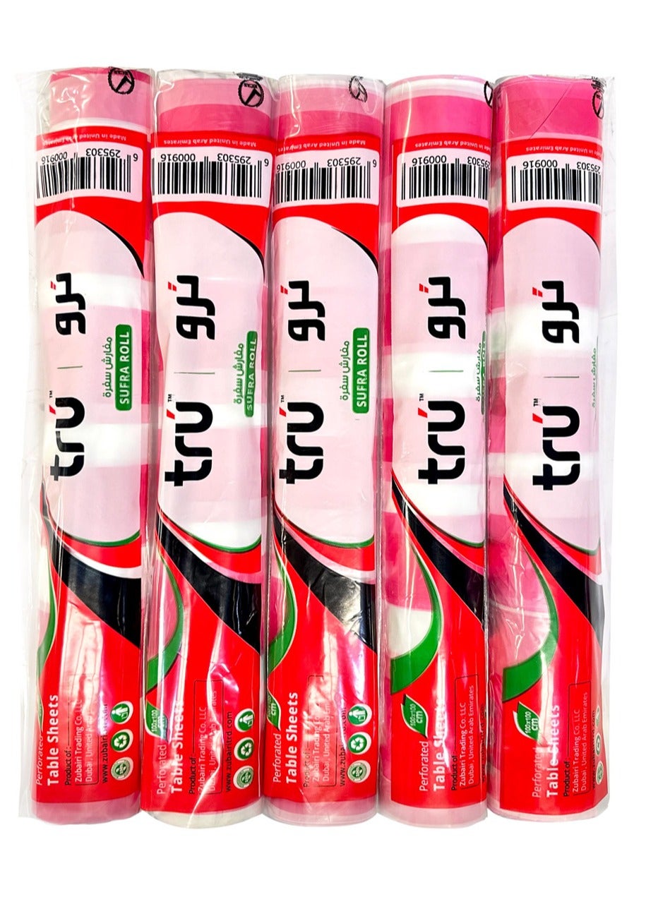 Tru Striped Sufra Roll (Disposable Perforated Table Sheet) HDPE 5 Rolls 300 Sheets 100x100 cm (1 ...