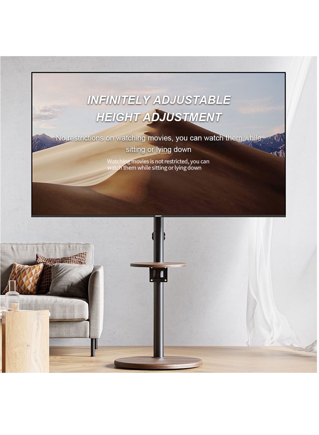 FlashHawk Wooden Floor Monitor Stand with Tray and Wheels for 14-43 ...