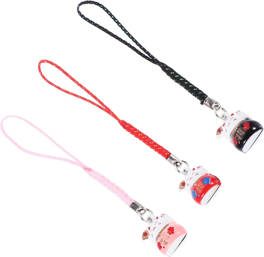 Generic 3pcs Ceramic Lucky Cat Keychain Phone Lanyard Pendant for Bags ...