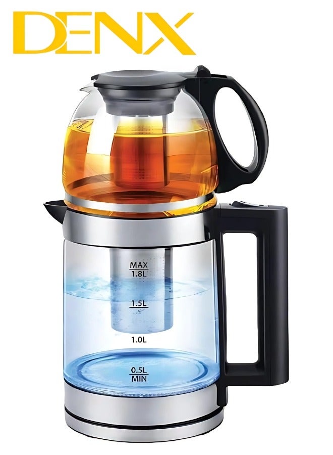 Denx 2-in-1 Glass Kettle And Turkish Tea Maker, 1.8-Liter Capacity + 1 ...