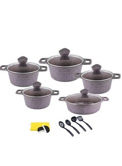 DESSINI 17-Pieces Granite Coated Cookware Set Includes 20, 24, 28, 32cm ...