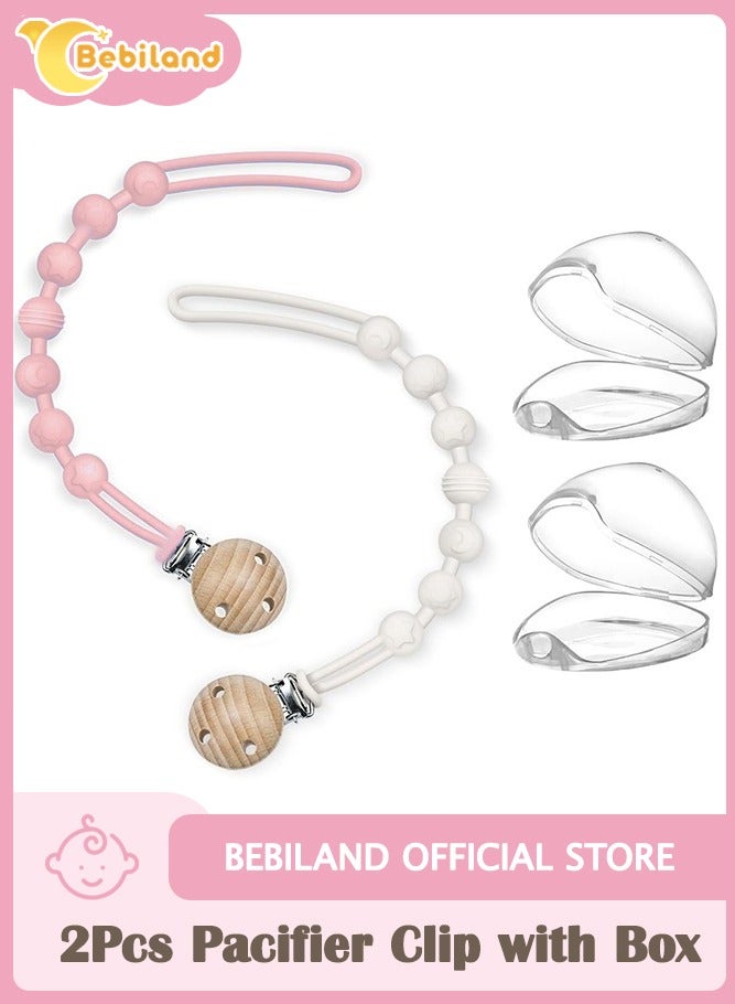 Bebiland 2 Pcs Pacifier Holder Clip, with 2 Pack Clear Pacifier Box ...