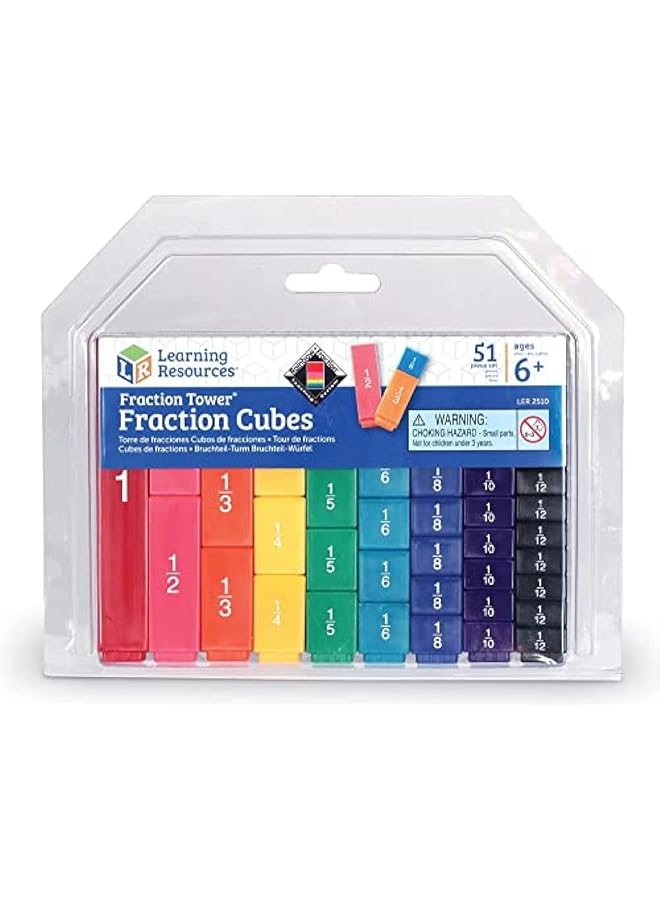Learning Resources Fraction Tower Fraction Cubes 51 Pieces Multi ...