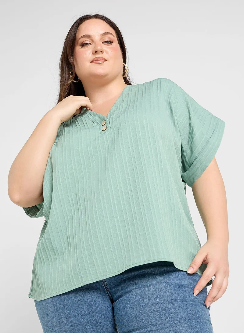 Ginger Plus Button Up Ribbed Top for Women | Best Price UAE
