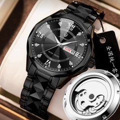Generic FOURRON Skeleton Automatic Look Mens Watch All black steel belt ...