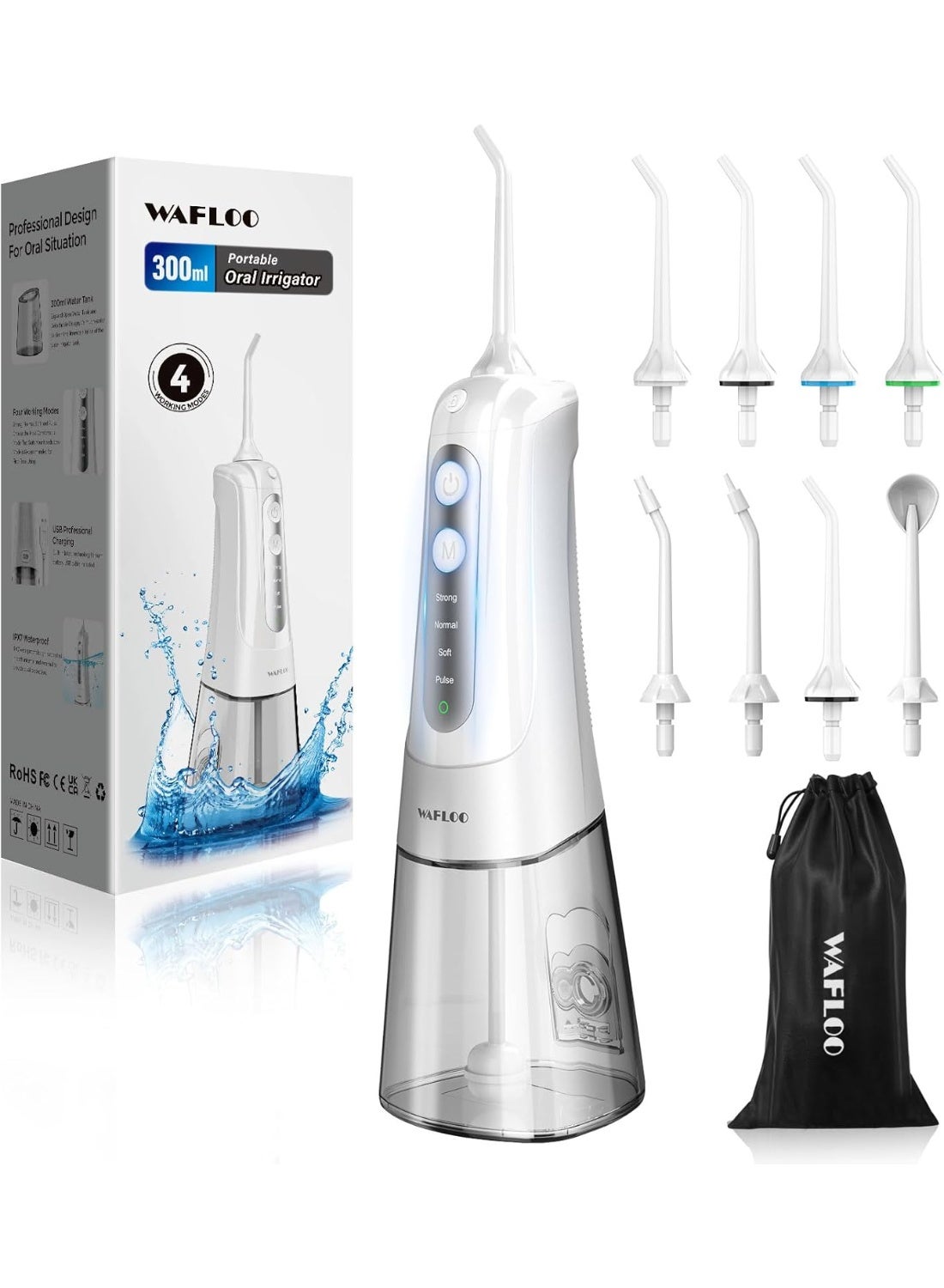 WAFLOO Cordless Water Dental Flosser for Teeth, with 8 Jet Tips, 300ML ...