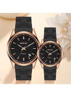 HALEI HALEI Luxury Couple Watches Gold-Black Tone Stainless Steel ...