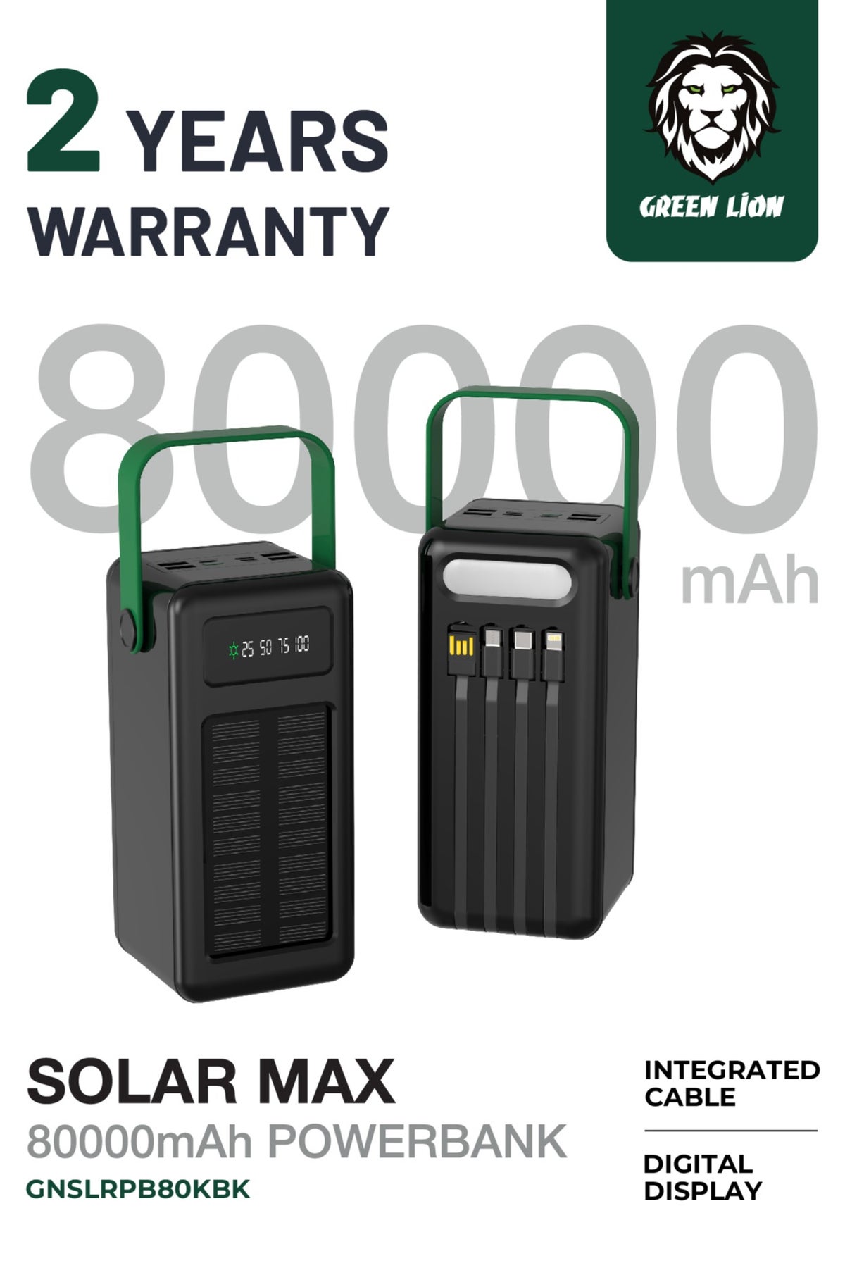 GREEN LION 80000 mAh Solar Max Power Bank / Integrated Cables / Always ...