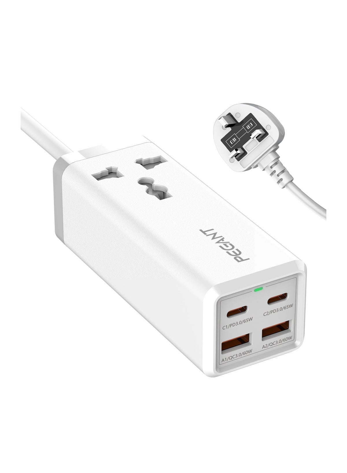 PEGANT 65W Power Extension Cord with USB, 2x USB-C PD, 2x USB-A QC Fast ...