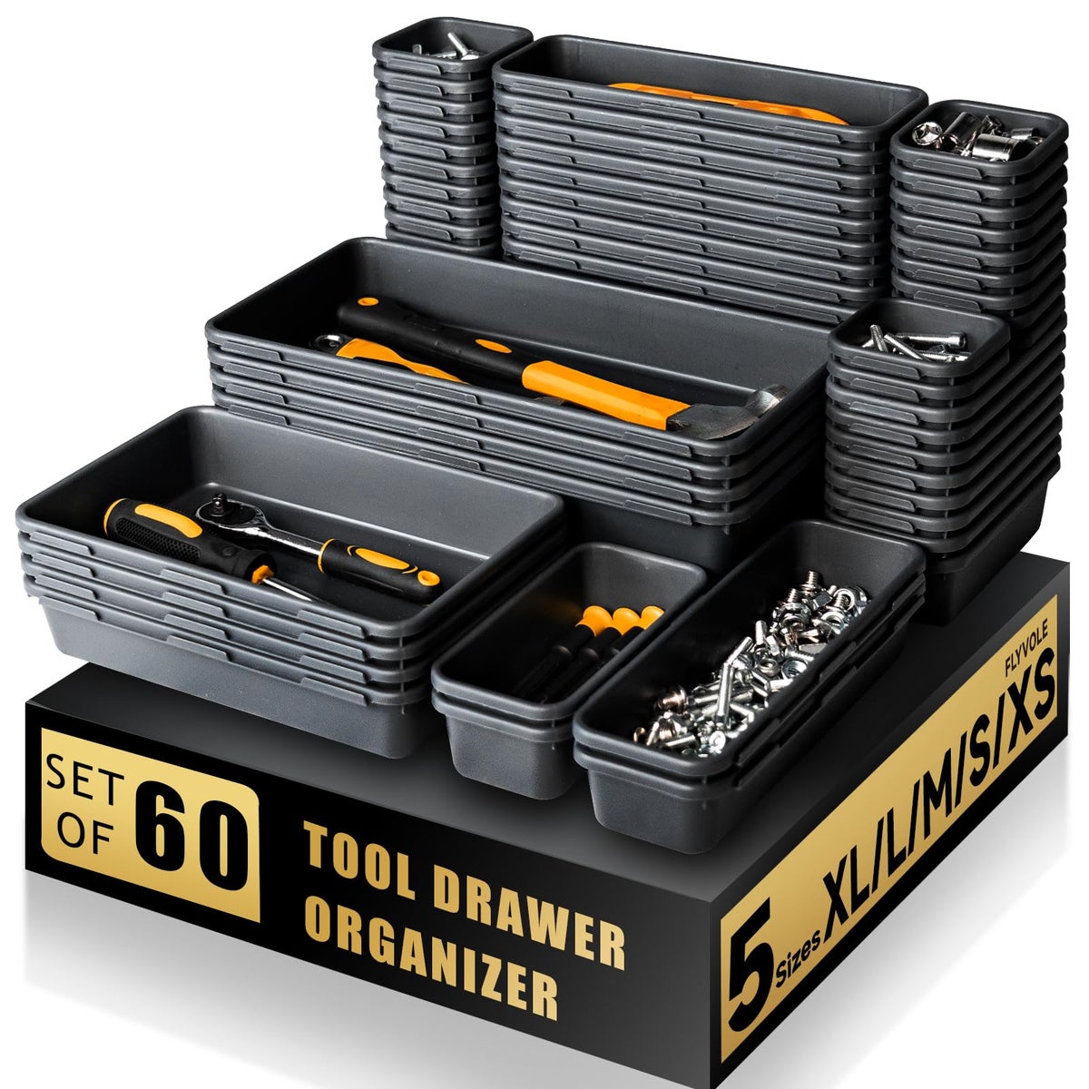 FLYVOLE [60 PCS Upgraded] FLYVOLE Tool Box Organizer Tray, Toolbox Desk ...
