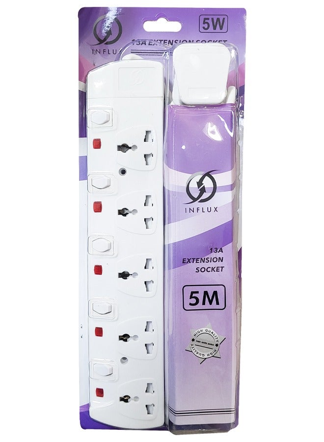 INFLUX INFLUX Extension Cord, 5-Outlet 5-Meter Multi-Plug Power ...