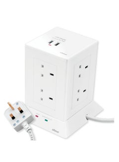 AL FANAR 8 Sockets Cord Extension Tower 13A With 2 USB Ports 3 Meter ...