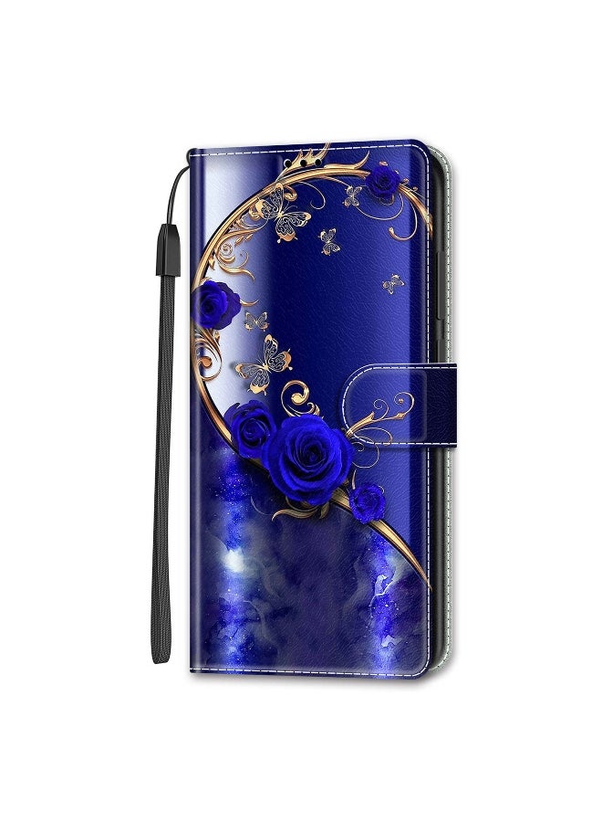 Generic Blue Rose Golden Butterfly PU Leather Wallet Flip Photo Frame ...