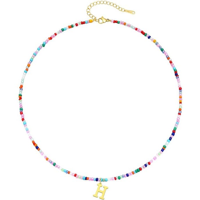 Generic Bohemian Necklace Color Rice Beads 18K Gold-Plated Stainless ...