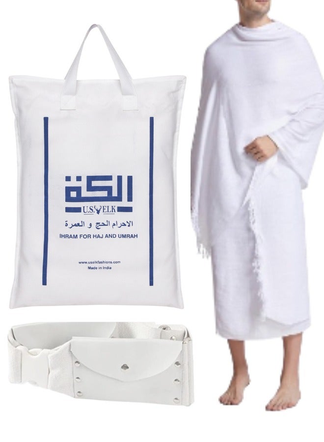 U.S. ELK Men's Ahram Set | Premium 2 Ahram Towels + Belt for Hajj ...