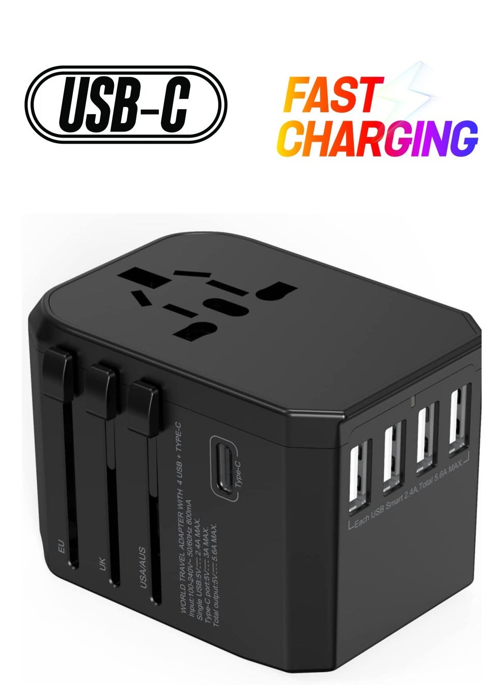 BGM Universal Travel Adapter with 4 Ultra-Fast USB Port and 1 Ultra ...