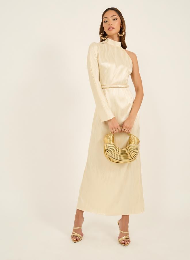 Styli Jacquard One Sleeves Maxi Dress with Self Tie Belt | Best Price ...