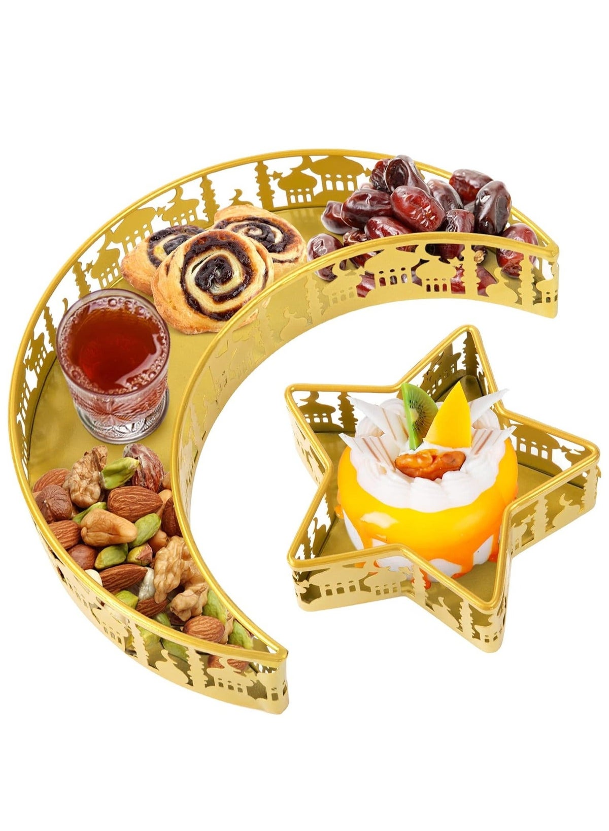 Generic Moon Star Shaped Trays - 2 PCS Ramadan Metal Serving Dishes for ...