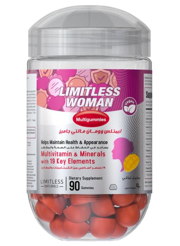 LIMITLESS Woman Multi vitamins Jar With Mango Flavor - 90 Gummies ...